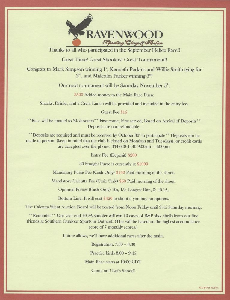 Ravenwood Sporting Clays | HELICE TOURNAMENT / SPORTING CLAYS COURSE OPEN